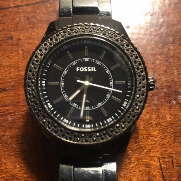 Fossil | Accessories | Black Fossil Watch With Sparkly Black ...